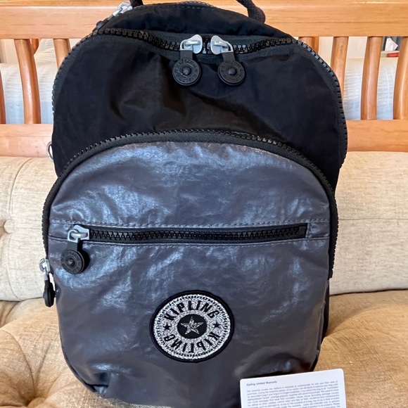 Kipling | Bags | Kipling Backpack New Mini Medium Silver Metallic Black ...